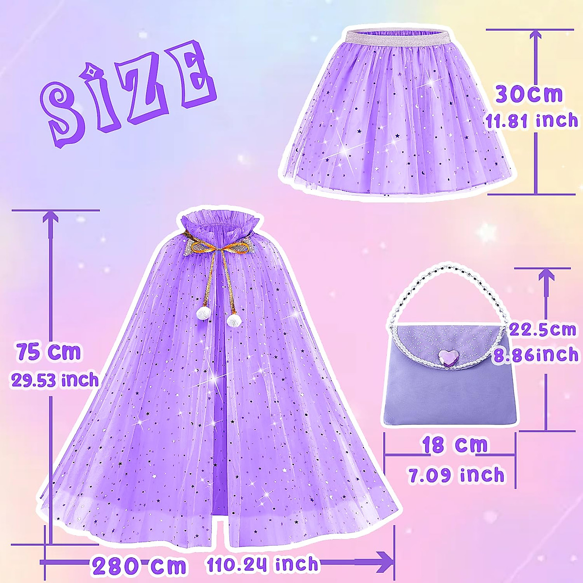 Aoiviss Princess Cape Set for Little Girl, 11PCS Princess Dress Up Clothes Cape Clock with Skirt for Girl 3-8 Birthday Gift