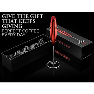 Zulay Executive Series Ultra Premium Gift Milk Frother For Coffee with Deluxe, Radiant Finish - Coffee Frother Handheld Foam Maker - Electric Milk Frother Handheld For Lattes Premium UV Red