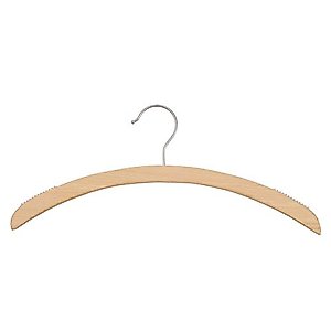 NAHANCO 40017HU Premium Retro-Style Wooden Shirt Hanger with Brushed Chrome Hook, Rounded Shoulders with Rubber Non-Slip Grippers, 16" Natural (Pack of 25)