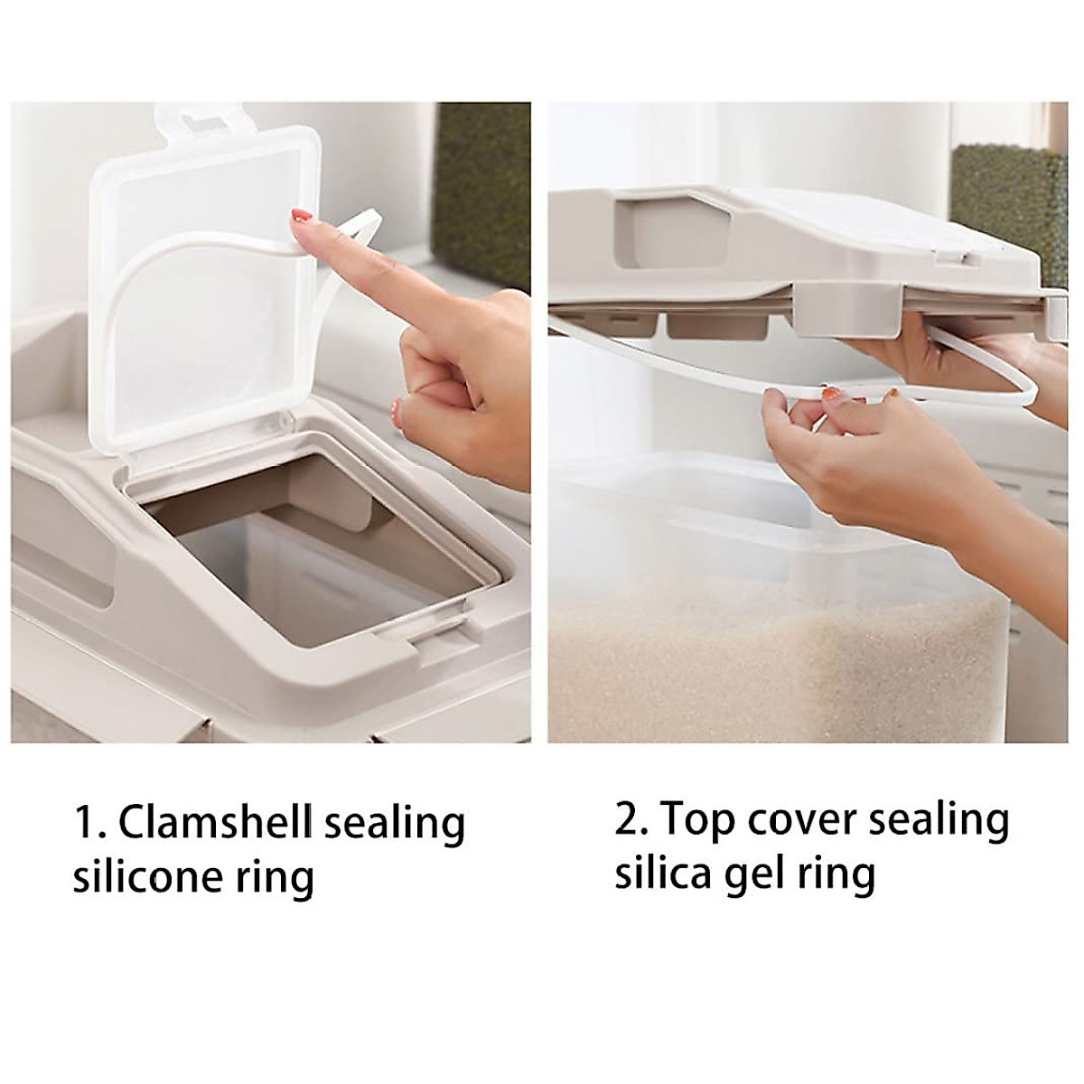 Ingredient Storage Bin Container 10kg Rice Dry Food Sealed on Wheels with Lid Measuring Cup Coffee.