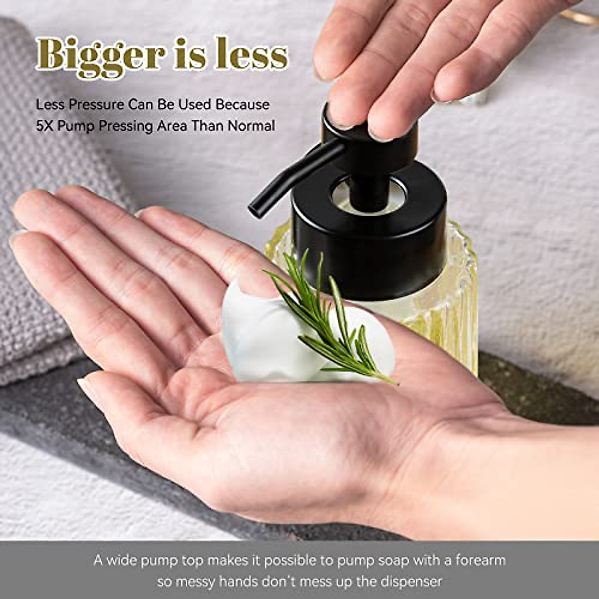Easy Tang Glass Foaming Soap Dispenser with Black Pump, 12 OZ Vintage-Inspired Modern Glass Refillable Bottle for Bathroom Vanity Countertop and Kitchen