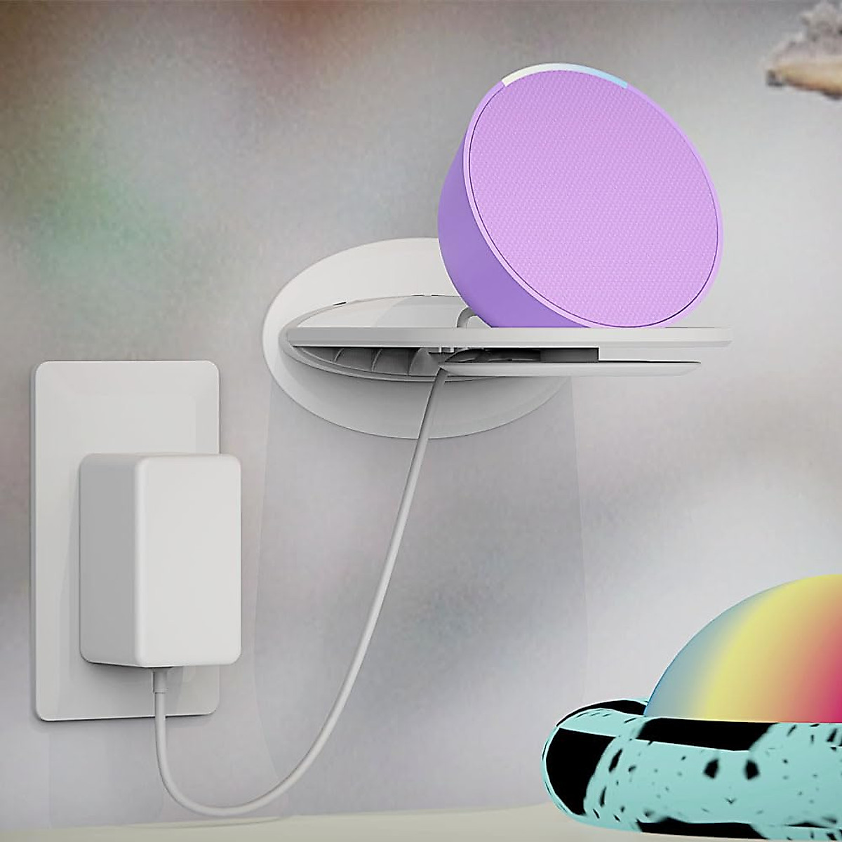 Compatible with Amazon Echo Pop Holder Echo Pop Stand Mount Echo Pop Wall Mount with Integrated Cable Management, No Screws Required, Speaker Accessories Rack (Echo Pop, White, A335), 1 piece