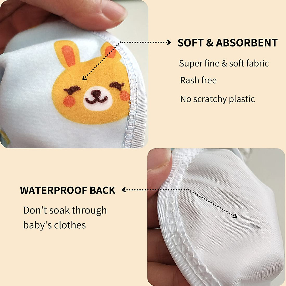 Zeltababy 10 Pack Waterproof Dribble Bib Snap Button Soft Absorbent Fabric for Drooling, Teething (Blue, Pink, Yellow)