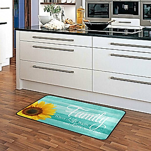Teal Turquoise Green Wooden Sunflowers Kitchen Rugs Non Slip Family Kitchen Mats Bath Rug livingroom Doormats for Home Decor, Washable, 39 x 20 Inch