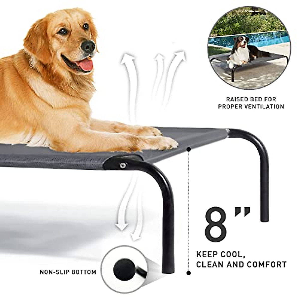 BRIKY Elevated Dog Bed, Outdoor Raised Dog Cots Beds for Extra Large Medium Small Dogs, Portable Pet Beds with Cooling Washable Mesh XL