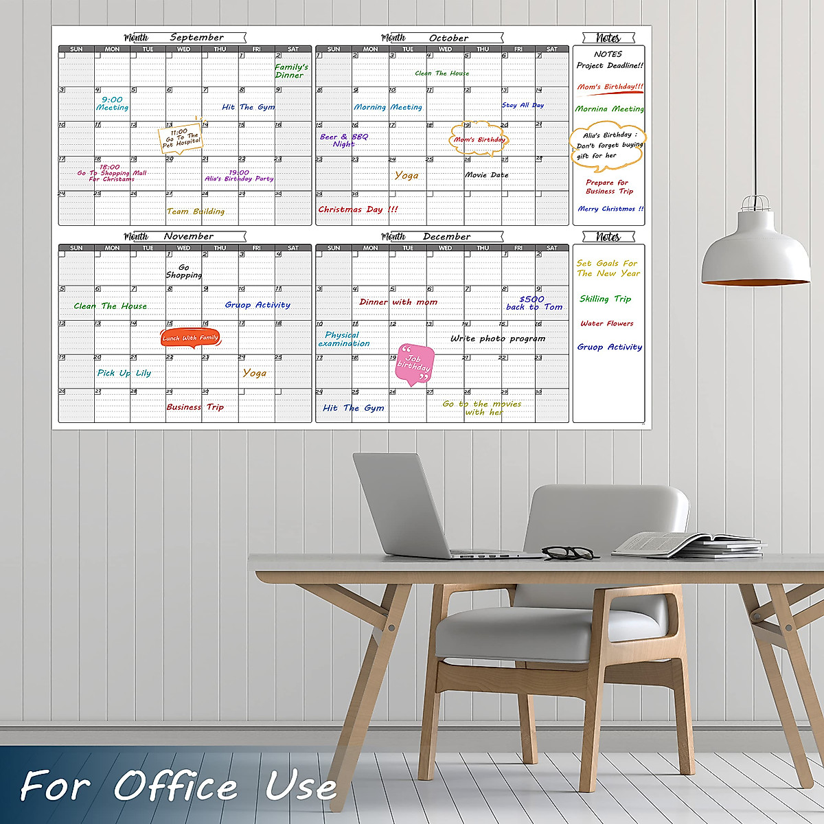 Large Dry Erase Calendar for Wall - Undated 4 Months Wall Calendar, Dry Erase Calendar, 52" x 36", Yearly Wall Calendar Dry Erase for Office, Home