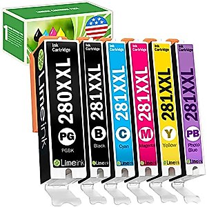 Limeink Compatible Ink Cartridge Replacement for PGI-280XXL CLI-281XXL 280 XXL 281XXL for Canon Pixma TS8100 TS8120 TS8200 TS8220 TS8222 TS8300 TS8320 TS8322 TS9100 TS9120 Printers (6 Pack)
