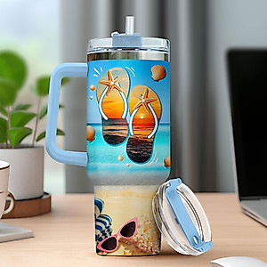 99WHALE Coffee Yellow Blue Women Tumblers Quartz Light Simple Steel Hot Navy Myrtle Royal, Beach Gifts, Tumbler 40 Oz With Handle Lid And Straw, Kinda Girl Beach Sunshine