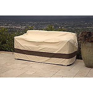 WJ-X3 3-Seater Outdoor Sofa Cover, Heavy Duty Patio Sofa Cover, Outdoor Couch Cover Waterproof, High Wind Resistant Design for Patio Couch Cover, 87W x 37D x 35H, Beige & Coffee