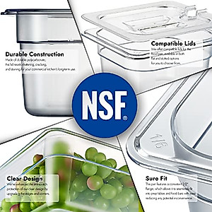 CURTA 6 Pack NSF Food Pans, 1/6 Size 6 Inch Deep, Commercial Polycarbonate Plastic Clear Freezer-Safe