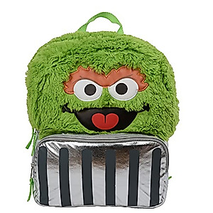 Sesame Street Plush Oscar The Grouch Backpack for Toddlers, Boys, and Girls - for School or Travel - Small 12 Inch Size
