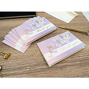 Gooji 4x6 Purple Butterfly Thank You Cards Multipack with Envelopes Bulk 20-Pack Peel-and-Seal Envelopes, Birthday Party, Baby Shower, Bridal Shower, Weddings, Small Business