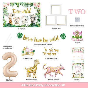 YSHMFEUX Two Wild Birthday Decorations Girl, Jungle Theme 2nd Birthday Party Supplies for Girls, Jungle Safari Animal 2nd Birthday Decorations for Girl, Second Birthday Decorations Girl