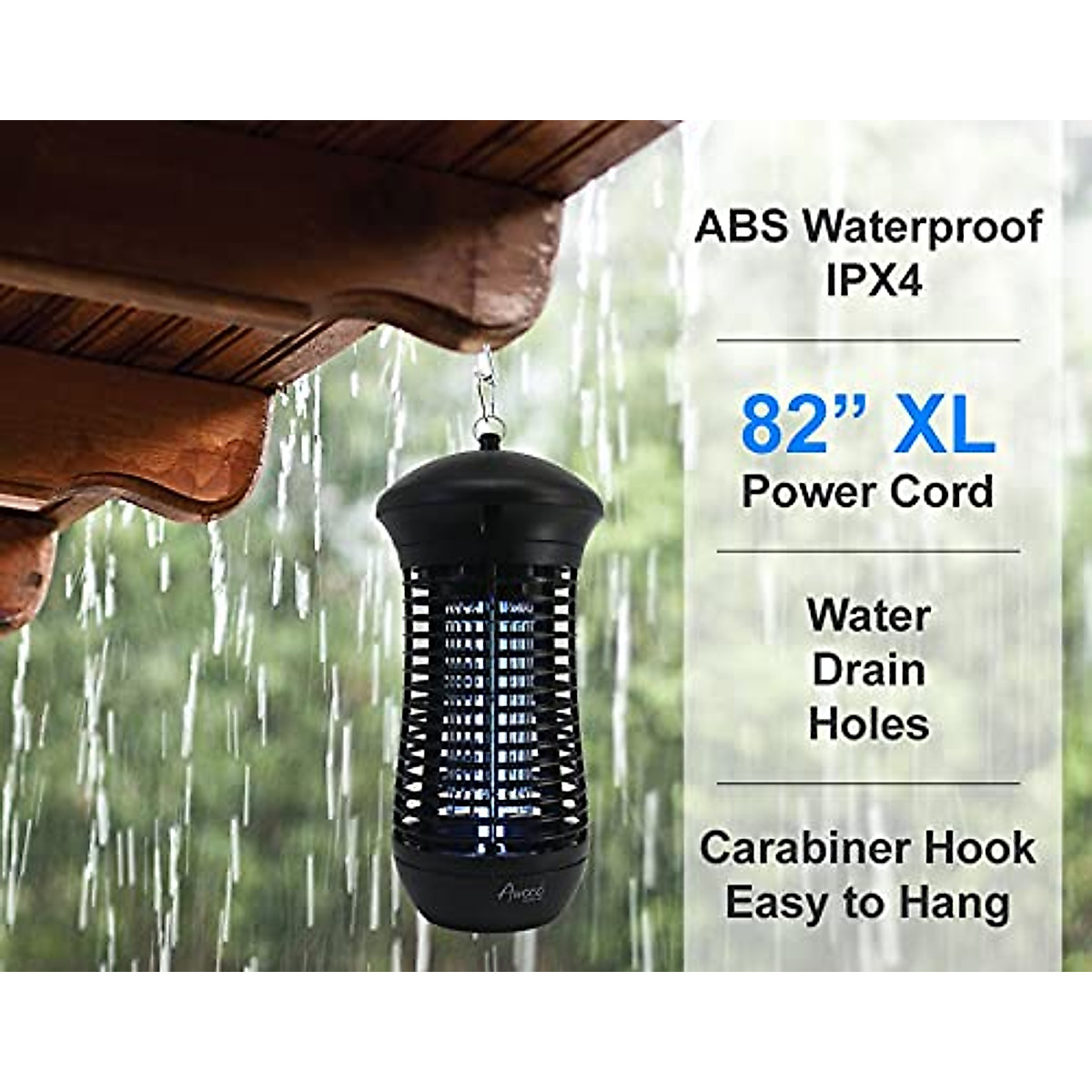 Awoco 18 W Outdoor Bug Zapper 4000V High Powered Electric Killer Fly Trap with 82” Extra Long Power Cord for Eliminating Flying Insects, Flies, Mosquitoes, and Moths