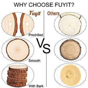Fuyit Unfinished Wood Slices with No Hole, 30 Pcs 2.8-3.1 Inches Natural Wooden Circles with Bark for DIY Crafts, Christmas Ornament, Decoration
