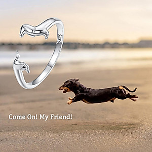 MUNDELL 925 Sterling Silver Cute Dachshund Open Rings Puppy Dog Adjustable Rings for Women Animal Stacking Rings Statement Rings Fine Jewelry