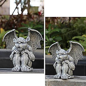 OwMell Gargoyle Statue Garden Guardian Sculpture Figurine Gothic Indoor Outdoor Garden Decor Statue, Sitting with Hands on Knees 7 Inch