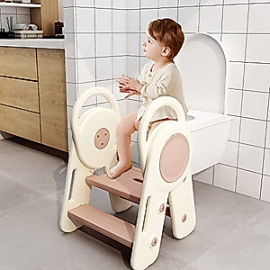 Benarita Step Stool for Toddler 3 Step Stool, Kids Foldable Step Stool for Bathroom Sink, Kitchen Counter Standing Tower, Step Ladder with Handles and Non-Slip Pads for Toilet Potty Training,Pink