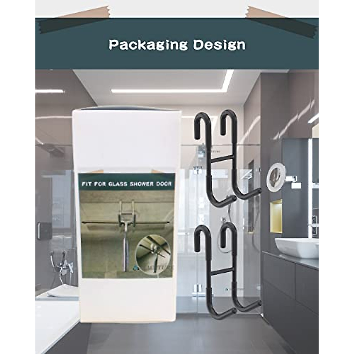 NACETURE Over Shower Door Hooks (3 Pack) Towel Hooks Towel Hanger for Bathroom No Drill Frameless Glass –Stainless Steel Bar Holder, Shower Squeegee Rack, Glass Robe Hook for Organize (Black 3 Pack)