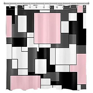 Modern Pink Shower Curtain for Bathroom, Grey Black and White Abstract Mid Century Minimalist Geometric Shower Curtains 72X72 inch Polyester Fabric Bathroom Decoration Bath Curtains Hooks Included