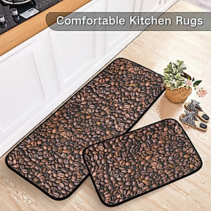 Brown Coffee Beans Kitchen Mat Set of 2 Anti-Fatigue Kitchen Rug Set Washable Memory Foam Cushioned Non Slip Kitchen Runner Rugs and Mats Comfort Standing Mat for Office Desk Sink Laundry Home Decor