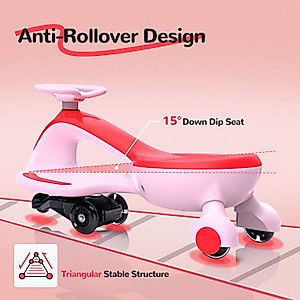 Electric Wiggle Car, ANPABO 2 in 1 Wiggle Car Ride on Toy with Pedal, Adjustable Length, Light Up Wheels, Rechargeable Battery, Anti-Rollover Structure, Swing Car with Music for Kids 3 Years and Up