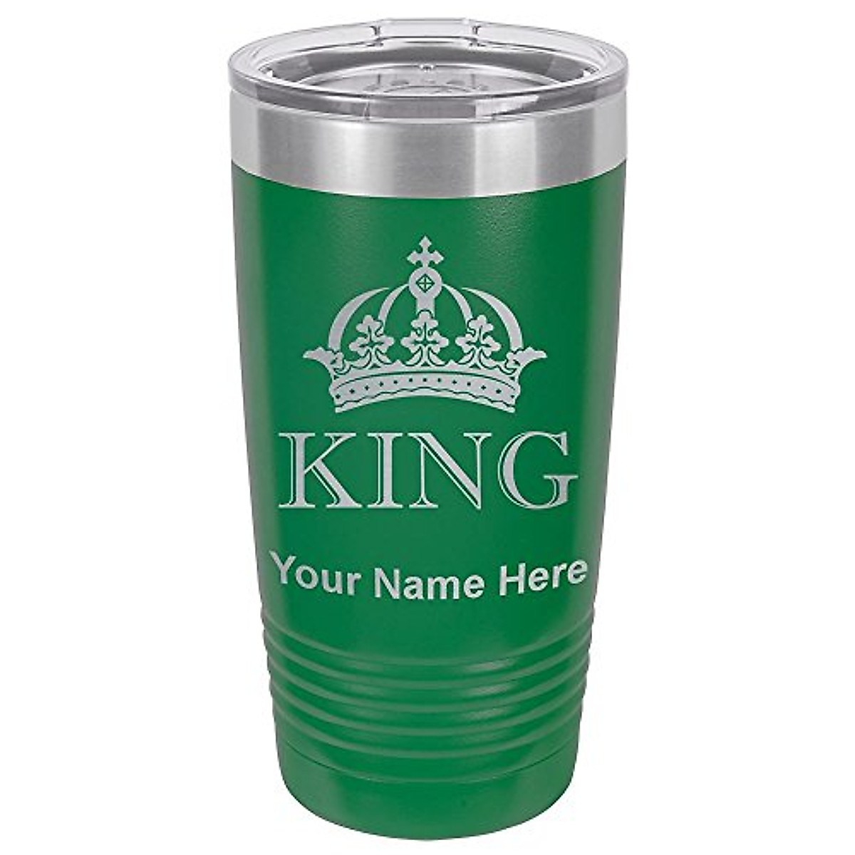 LaserGram 20oz Vacuum Insulated Tumbler Mug, King Crown, Personalized Engraving Included (Green)