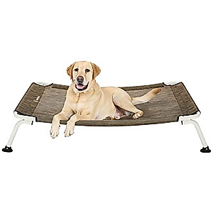 Veehoo Curved Cooling Elevated Dog Bed, White Frame Outdoor Raised Dog Cot, Chew Proof Pet Bed with Washable & Breathable Textilene Mesh, Non-Slip feet for Indoor & Outdoor, X Large, Beige Coffee