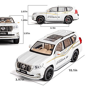 WAKAKAC 1/18 Scale Prado Die-cast Model Car, Alloy Metal Pull Back Collectible Vehicles Toys with Sound and Light Car for Kids and Adults Gifts(White)
