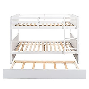 MERITLINE Full Over Full Bunk Bed for Kids Teens, Detachable Wood Full Bunk Bed Frame with Trundle