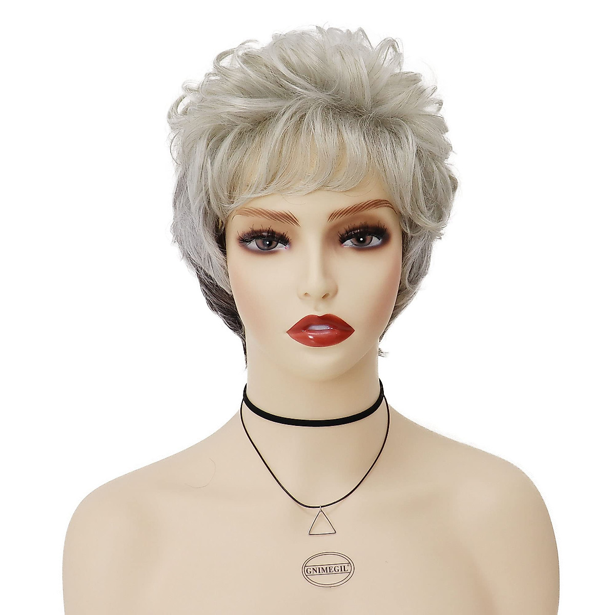 GNIMEGIL Short Grey Wig for White Women Silver Gray Curly Hair Wig Old Lady Costume Wig Grandma Wig Elderly Synthetic Wigs Mommy Granny Cosplay Wig