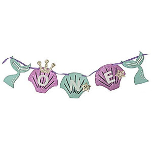 2 in 1 Mermaid 1st Birthday Party Supplies High Chair Tutu Tulle Decoration for Baby Purple Blue Shell "ONE" Pennant Under The Sea Mermaid Happy Birthday Favors for Highchair