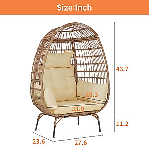 Egg Chair Egg Basket Lounge Chair Rattan Chair Steel Frame Oversized Indoor Outdoor Lounger Simple Installation with 4 Comfort Cushion and Stand,352lb Capacity for Patio Garden Living Room,White