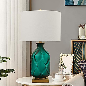 VejiA Bedside Lamps, Glass Desk Lamp, Square Copper Base Warm Light Cloth Lampshade Reading Lamp Study Office Library Desktop Decorative Lights E27 Reading Lamp/Green/35 * 35 * 62C