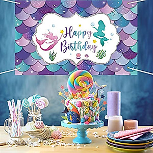 6x3.6ft Mermaid Backdrop for Girls Birthday Mermaid Birthday Banner Mermaid Birthday Party Decorations Photography Background