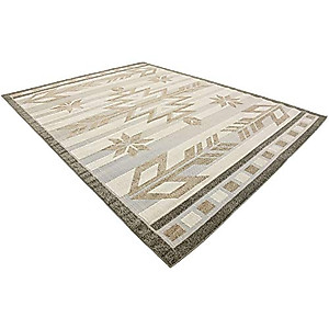 Unique Loom Modern Collection Geometric, High-Low Pile, Vintage, Arrows, Indoor and Outdoor Area Rug, 9 ft x 12 ft, Light Brown/Beige