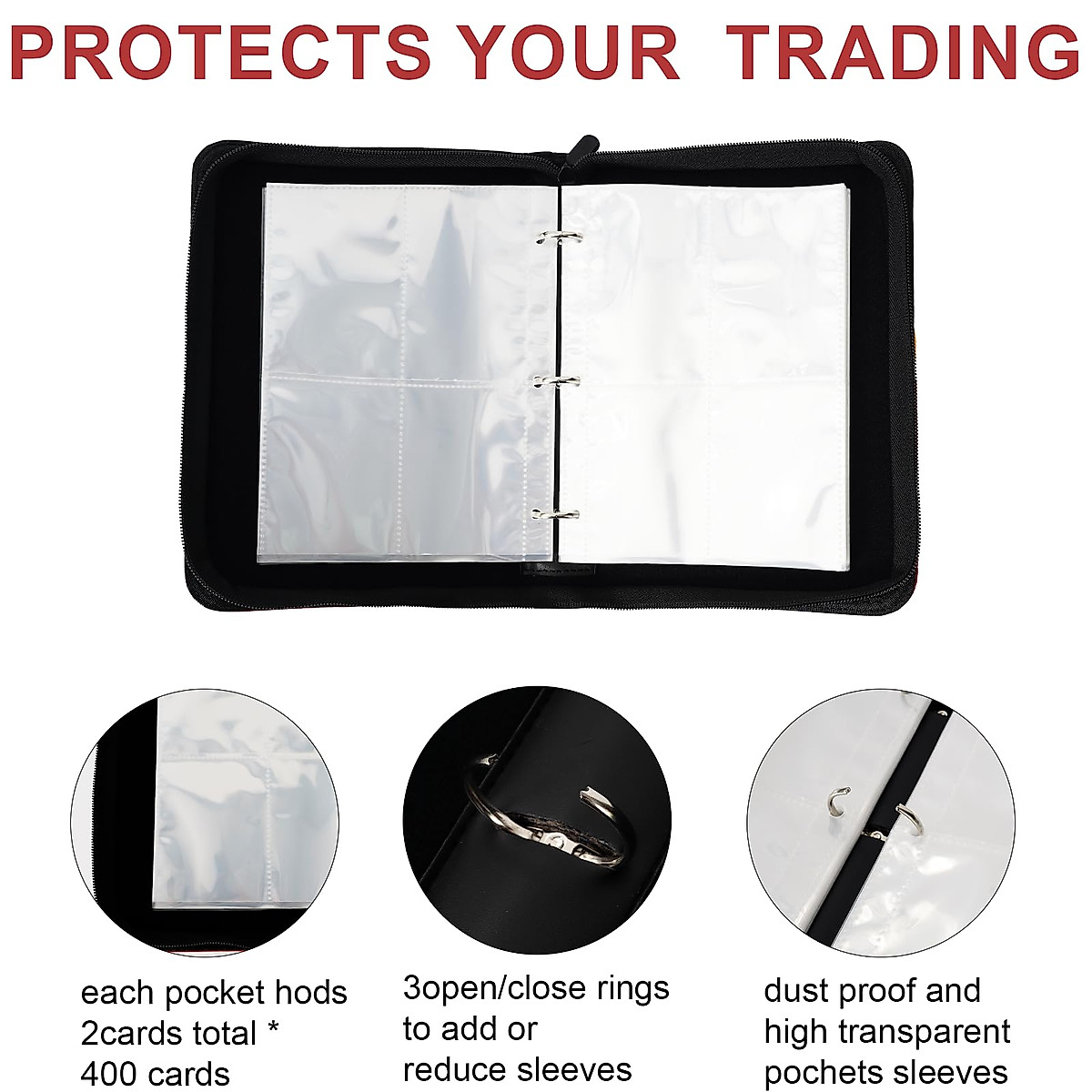 Collectible Trading Card Albums,Collectible Trading Card Protective Sleeves,Card Binder 4-Pocket,400 Pockets Card Case Holder for TCG, Sports Card.