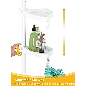 Corner Shower Caddy Tension Pole, Bathroom Organizer Stand Pole with 4 Plastic Baskets, for Bathtub Shampoo Accessories Storage Rake Freestanding, 54 to 114 inch Height, White