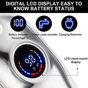 Hatteker Hair Clippers for Men Professional, Cordless Barber Clippers for Hair Cutting and Grooming, Upgrade Rechargeable Beard Trimmer Large Smart LED Display & IPX7 Waterproof (Silver)