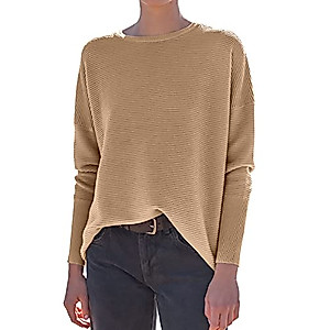 ANRABESS Women's Oversized Crewneck Sweaters Long Batwing Sleeve Ribbed Slouchy Casual Jumper with Slit Pullover Top Fashion 2023 Fall Winter 725shenxing-L Khaki