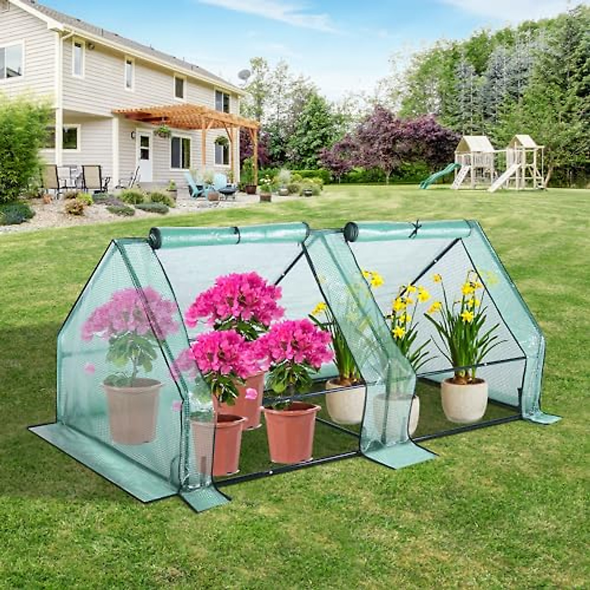 Funny Sunny Portable Mini Greenhouse, Outdoor Garden Greenhouse with Roll Up Door & Double Zipper, Waterproof & UV Protected Plastic Greenhouse for Indoor Outdoor Patio Backyard Nursery Vegetable