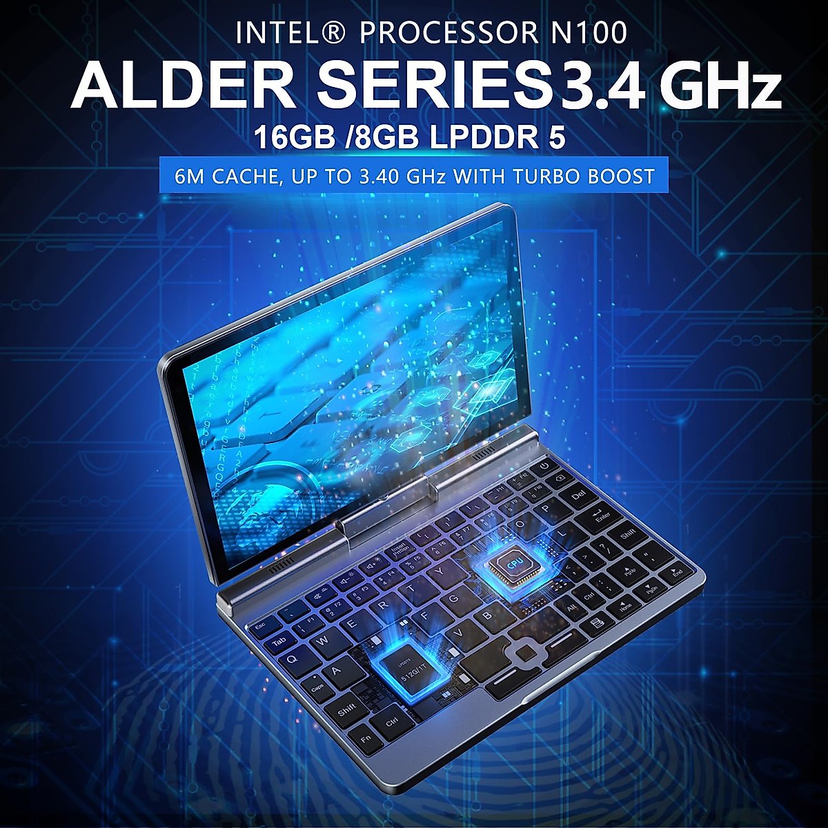 Mini Laptop 8 inch HD Touchscreen Portable 2 in 1 Computer, Windows 11 Pro Small Gaming Laptop,Intel N100 12 GB LPDDR5 1 TB M.2 SSD,WiFi 6,BT5.2 2 MP Camera,G-Sensor,HDMI,Type C