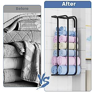 BasicForm Towel Racks for Bathroom, Towel Holder for Double-Layer Storgae, Rolled Towel Rack Wall Mounted, Bath Towels Organizer for Small Bathroom Apartment Dorm Rooms, Sturdy Metal, Black