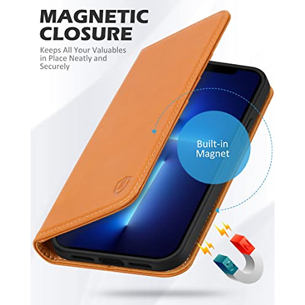 SHIELDON Case for iPhone 13 5G, Genuine Leather Durable Flip Wallet Kickstand RFID Blocking Credit Card Holder Magnetic Shockproof Protective Case Compatible with iPhone 13 (6.1" 2021 Release) - Brown