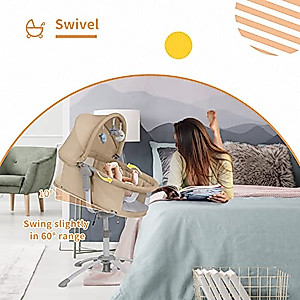 Baby Swing, 3-Level Height Adjustable Baby Rocker, Essential Cradle for Newborns, Music, Remote Control Electric Cradle with 15 Preset Lullabies, Foldable Portable Baby Bouncers for Infants (Khaki)