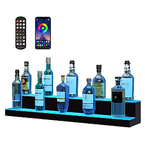 VEVOR LED Lighted Liquor Bottle Display, 2 Tiers 40 Inches, Supports USB, Illuminated Home Bar Shelf with RF Remote & App Control 7 Static Colors 1-4 H Timing, Acrylic Lighting Shelf for 20 Bottles