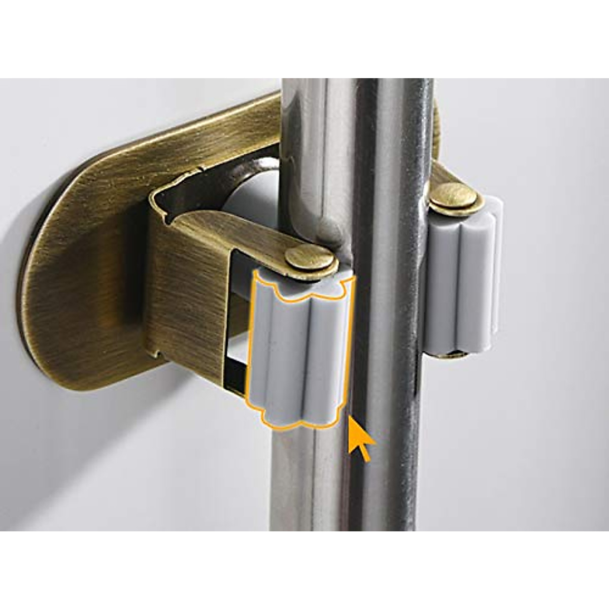 Fiunkes Mop Broom Holder Wall Mount Garden Tool Organizer, Brass Heavy Duty Tool Hanger with 3 Racks 4 Hooks for Kitchen Bathroom Closet Garage Office Laundry