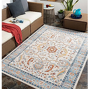 Hauteloom Shafter Living Room, Bedroom Patio Outdoor Area Rug - Beige, Blue, Red - 7'10" x 10'