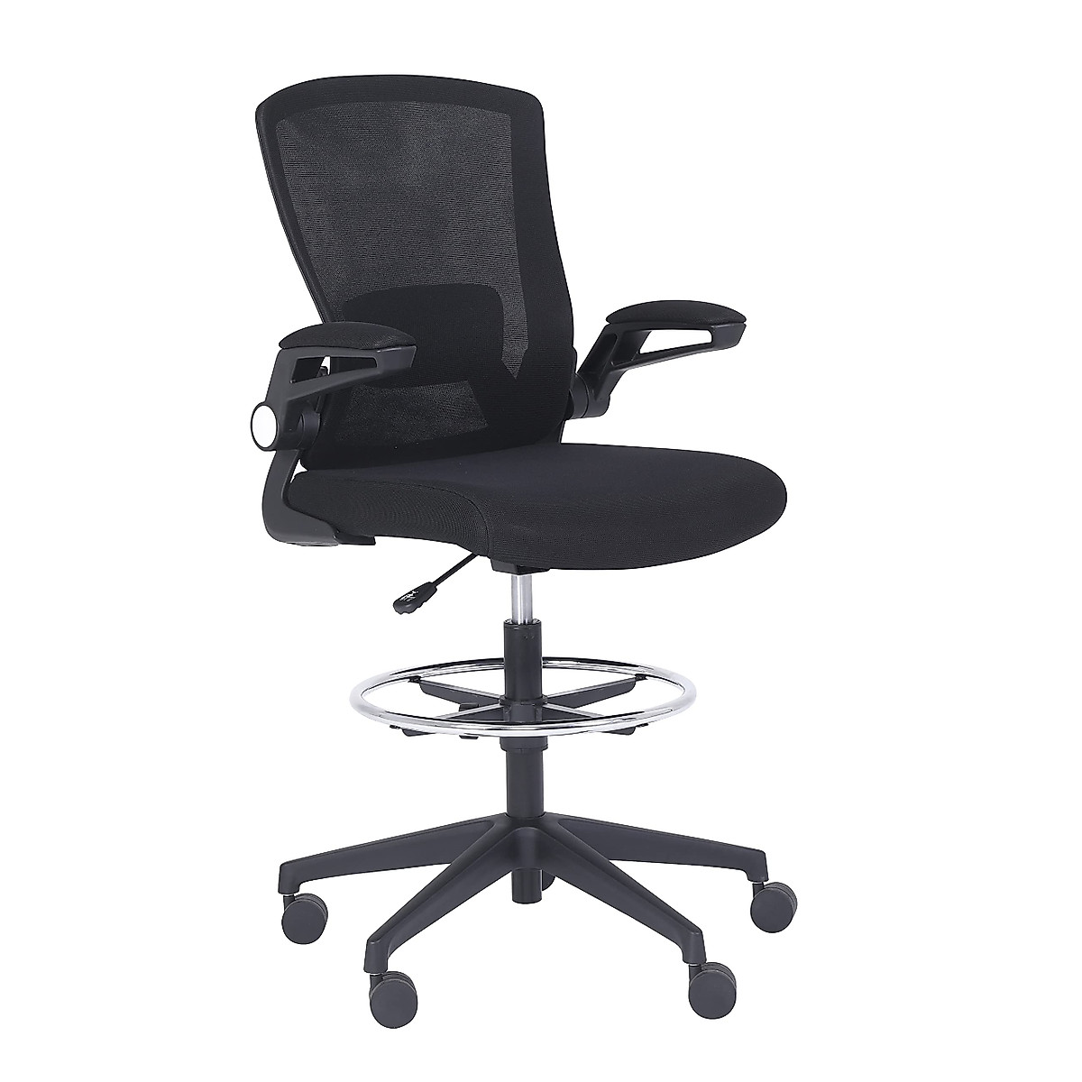 Amazon Basics Mid-back Mesh Office Drafting Chair Stool with Adjustable Footrest, Flip-Up Arms