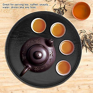 Round Natural Wood Serving Tray, 13inch Wooden Plate Platter Tea Food Dishes Water Drink for Countertop Kitchen Coffee Table Breakfast